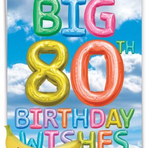 The Best Card Company - 80th Birthday Card w/Envelope (8.5 x 11 Inch) 80 Years Old, Big Stationery Bday Greeting from All of Us (Not Actual Balloons, 3D or Raised) - Inflated Messages J5651FMBG-US