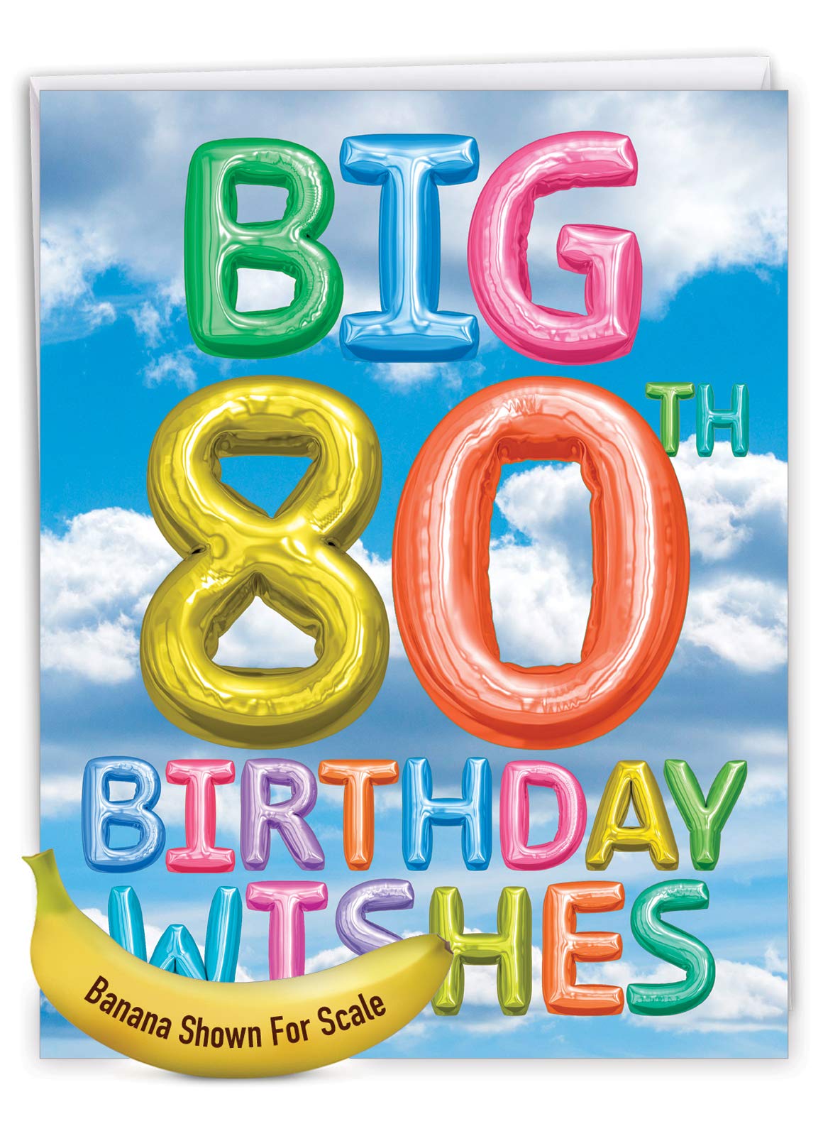 The Best Card Company - 80th Birthday Card w/Envelope (8.5 x 11 Inch) 80 Years Old, Big Stationery Bday Greeting from All of Us (Not Actual Balloons, 3D or Raised) - Inflated Messages J5651FMBG-US