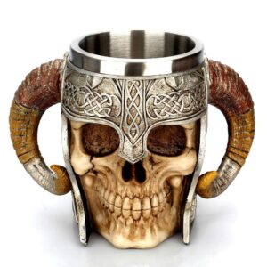 stainless steel skull mug viking drinking cup skeleton resin beer stein tankard coffee mug tea cup halloween bar drinkware gift