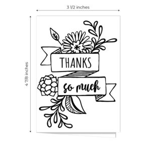 Thank You Coloring Note Cards / 24 Color Yourself Grateful Cards With Envelopes / 6 Floral Appreciation Designs / 3 1/2" x 4 7/8" Black White Coloring Gratitude Notes