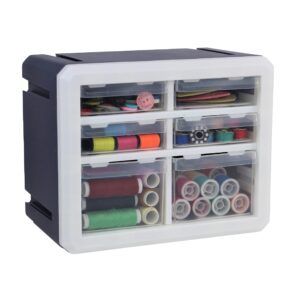 bins & things mini desk craft organizer 6 small drawers with removable dividers, arts & crafts parts, teacher toolbox organizer, sewing craft cabinet, hardware organizers (9.25 x 5.5 x 7.75)