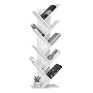 Meerveil 9-Tier Floor Standing Tree Bookcase, Bookshelf Wooden for Books Magazine CDs in Living Room Home Office Modern White