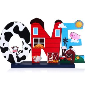 farm animal 1st birthday party table decoration, one table topper letter sign wood farm barnyard first birthday milestone baby shower decoration barn photo props centerpiece grass children newborn