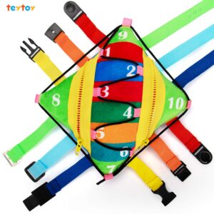 teytoy Sensory Buckle Pillow Toys for Toddlers,Travel Toys for Toddlers 1-3 Learning Fine Motor Skill & Problem Solving,Montessori Sensory Fidgets for Kids Threading Counting Zipper-12 Basic Skill