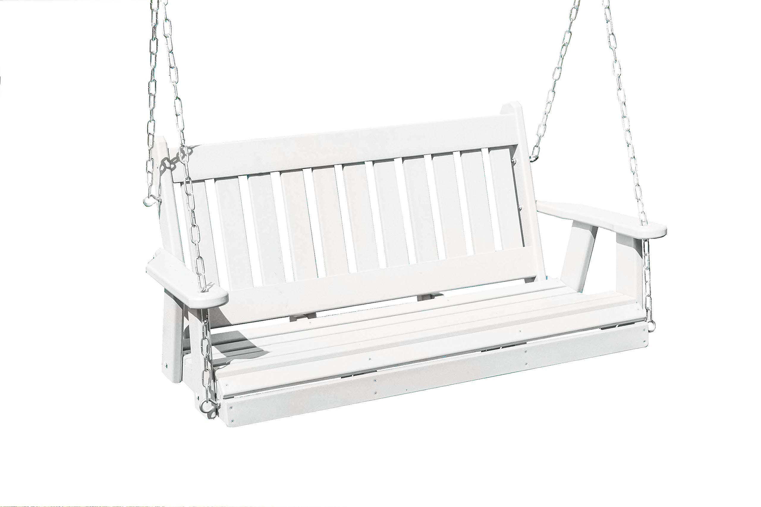 ECOMMERSIFY INC Poly Lumber Mission Porch Swing Everlasting PolyTuf HDPE- Amish Crafted - Made in USA - Solid Color (4FT, White)