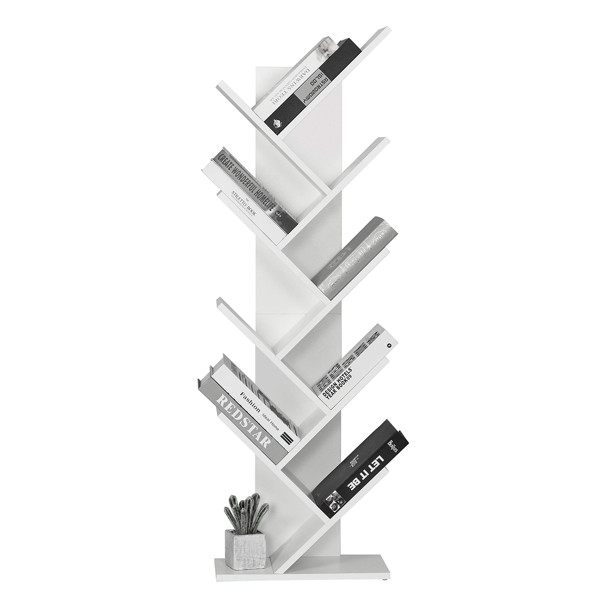 Meerveil 9-Tier Floor Standing Tree Bookcase, Bookshelf Wooden for Books Magazine CDs in Living Room Home Office Modern White