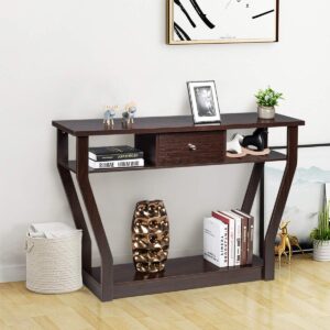 Giantex Console Table Modern Easy Assembly Entryway Table W/Storage Drawer and Bottom Shelf,Mufti-Functional Home Furniture for Hallway, Living Room, Bedroom,Office 47 Inch Accent Hall Table (Coffee)