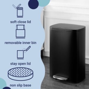 happimess HPM1006B Connor Rectangular 13-Gallon Garbage Can with Soft-Close Lid and Free Mini Garbage Can, Black