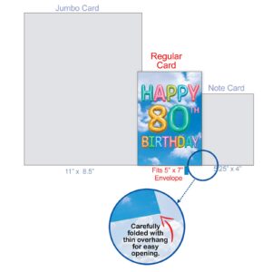 The Best Card Company - 80th Happy Birthday Notecard with Envelope - Fun 80 Year Milestone, Congrats Bday Card - Inflated Messages 80 (Not Actual Balloons) C5651FMBG