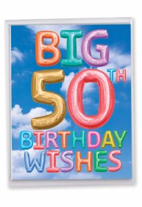 the best card company - 50th jumbo birthday greeting card (8.5 x 11 inch) - 50 years old celebration (not 3d or layered) - inflated messages milestones 50 (not actual balloons) j5651cmbg-us