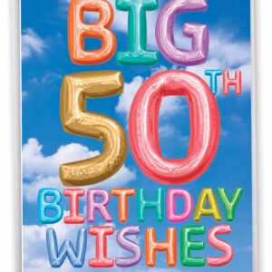 The Best Card Company - 50th Jumbo Birthday Greeting Card (8.5 x 11 Inch) - 50 Years Old Celebration (Not 3D or Layered) - Inflated Messages Milestones 50 (Not Actual Balloons) J5651CMBG-US