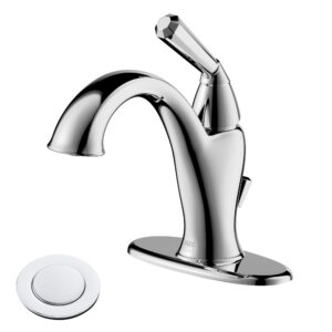 enzo rodi solid brass bathroom faucet polished chrome, single handle bathroom sink faucet with metal lift pop-up drain assembly, deck plate included