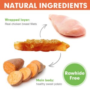 MON2SUN Dog Treats Rawhide Free Chicken Wrapped Sweet Potato Dog Snacks, Gluten & Grain Free Dog Treats for Puppy and Small Dogs, (Chicken, 10 Ounce -Pack of 1)