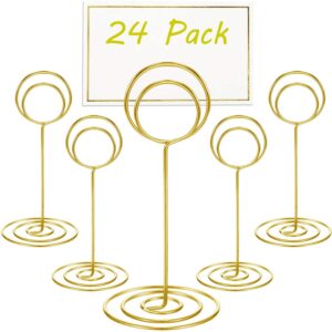 toncoo 24 pack premium table number holders and 24 pcs place cards with gold foil border, place card holder, table sign stand, photo picture holders wedding table name card holder(gold)