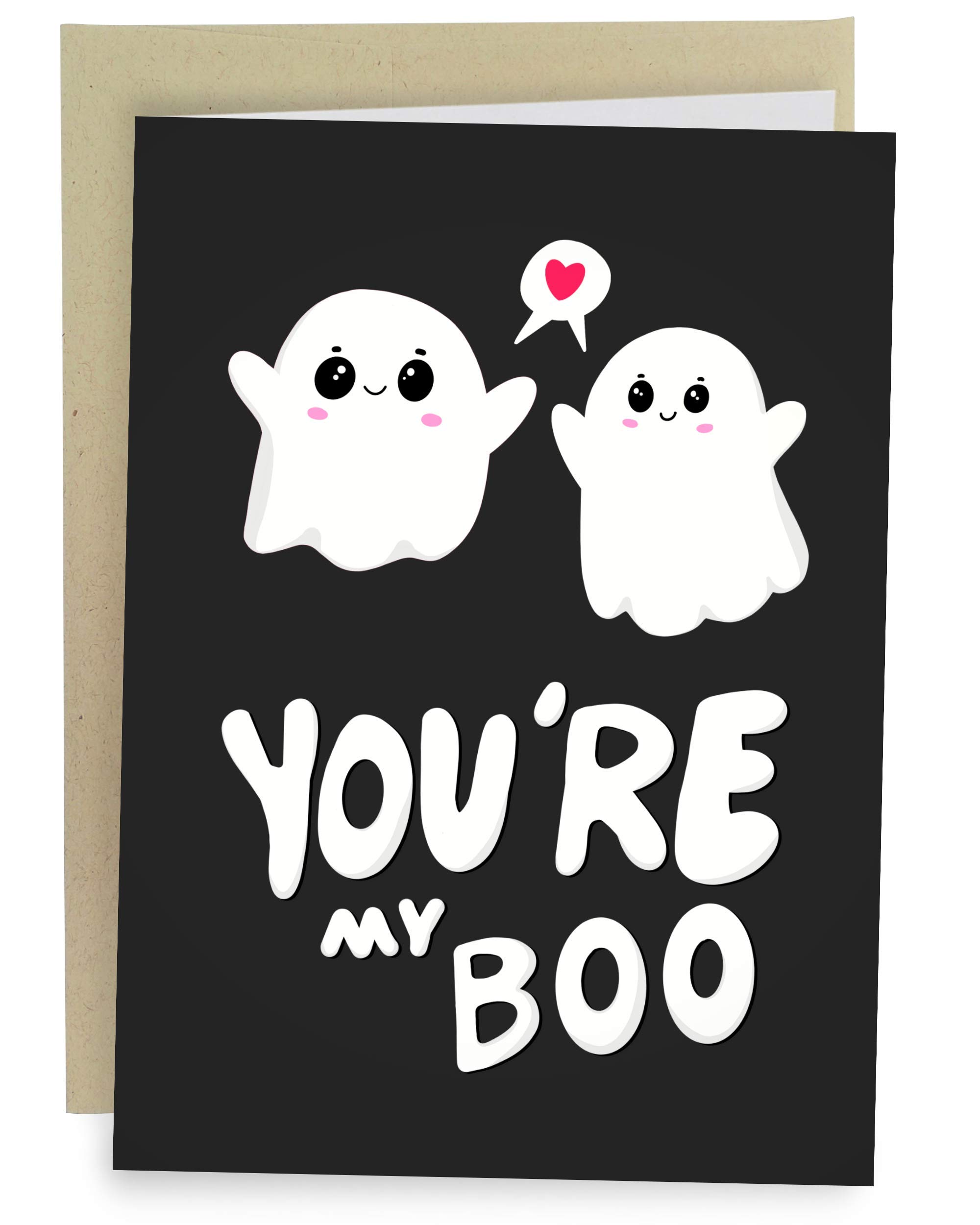 You're My Boo Funny Ghost Anniversary Cards for Husband or Wife - Cute Valentine's Day Card - Romantic Birthday Card for Boyfriend or Girlfriend - I Love You Spooky Halloween Card for Him or Her