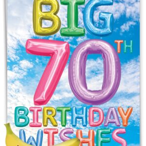 The Best Card Company - 70th Jumbo Birthday Greeting Card (8.5 x 11 Inch) - 70 Years Old Celebration, From All of Us (Not 3D or Layered) - Inflated Messages Milestones 70 J5651EMBG-US