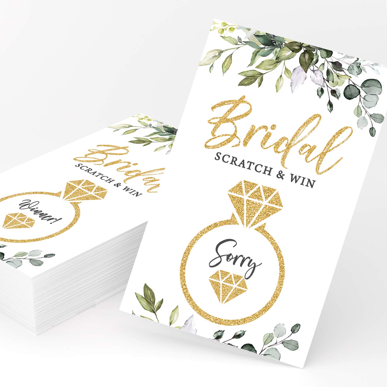 Printed Party Bridal Shower Games – Scratch Off Raffle Cards, Fun Wedding Shower Game, Botanical Eucalyptus Theme, 30 Cards & Stickers