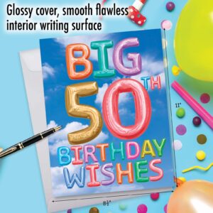 The Best Card Company - 50th Jumbo Birthday Greeting Card (8.5 x 11 Inch) - 50 Years Old Celebration (Not 3D or Layered) - Inflated Messages Milestones 50 (Not Actual Balloons) J5651CMBG-US