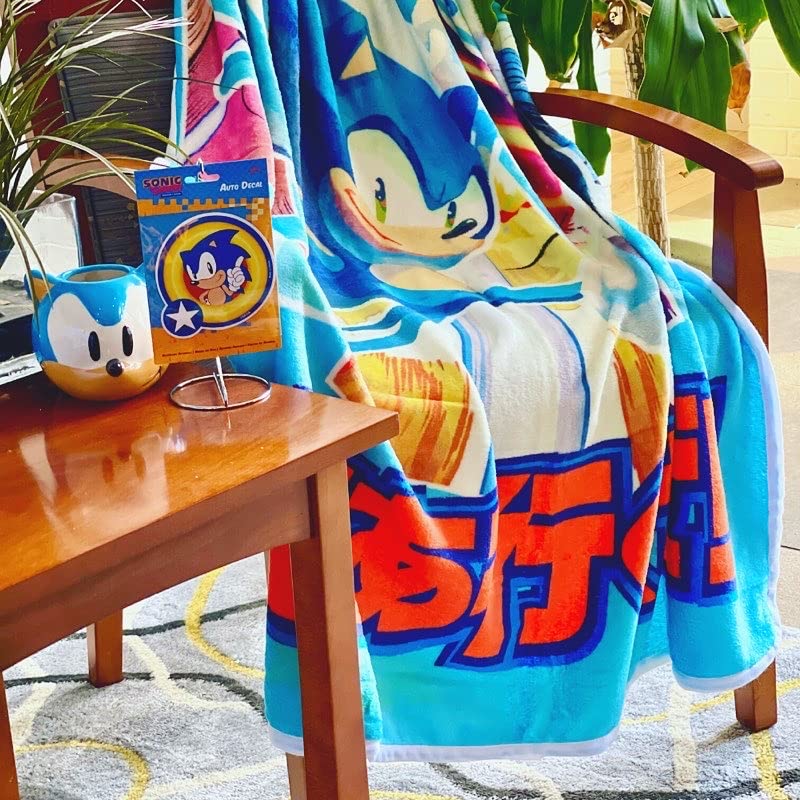 JUST FUNKY Sonic The Hedgehog Merch | Sonic The Hedgehog Fleece Throw Blanket & Vanilla Air Freshener Gift Set | Sonic and Tails Throw Blanket | 45 x 60 Inches | Officially Licensed Product