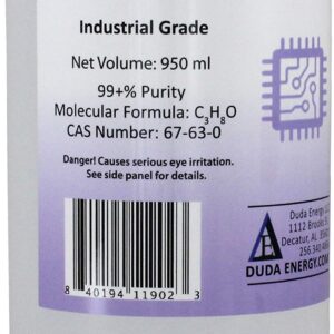 Duda Energy 4 x 950ml Bottles of 99.9+% Pure Isopropyl Alcohol Industrial Grade IPA Concentrated Rubbing Alcohol 1 Gallon Total, Clear, 32.12 Fl Oz (Pack of 4), 128.4 Fl Oz