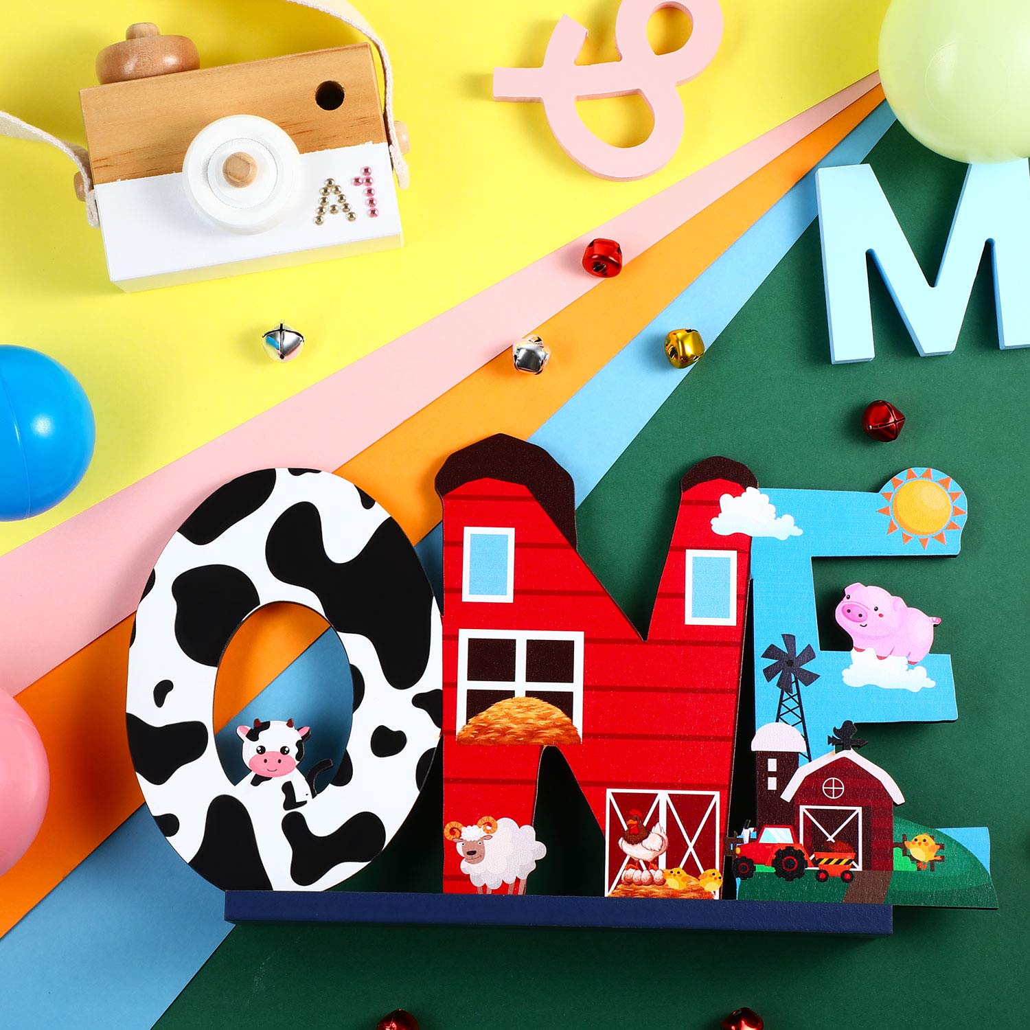 Farm Animal 1st Birthday Party Table Decoration, One Table Topper Letter Sign Wood Farm Barnyard First Birthday Milestone Baby Shower Decoration Barn Photo Props Centerpiece Grass Children Newborn