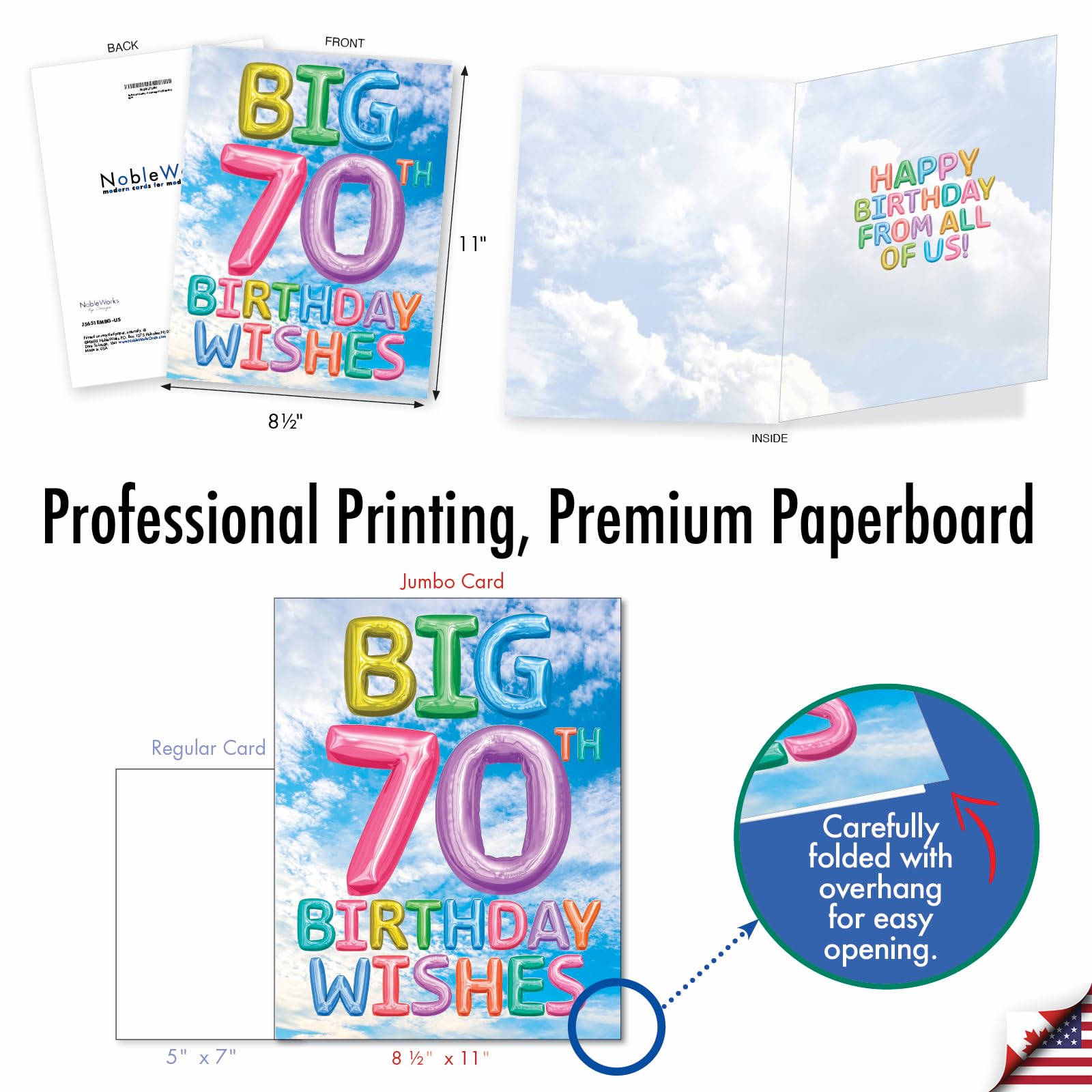 The Best Card Company - 70th Jumbo Birthday Greeting Card (8.5 x 11 Inch) - 70 Years Old Celebration, From All of Us (Not 3D or Layered) - Inflated Messages Milestones 70 J5651EMBG-US