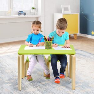 Costzon Kids Table and Chair Set, Wood Table and Chairs for Toddlers Reading, Arts, Crafts, Homework, Snack Time, 3 Piece Furniture for Playroom Home School Classroom, Childrens Table and Chair, Green