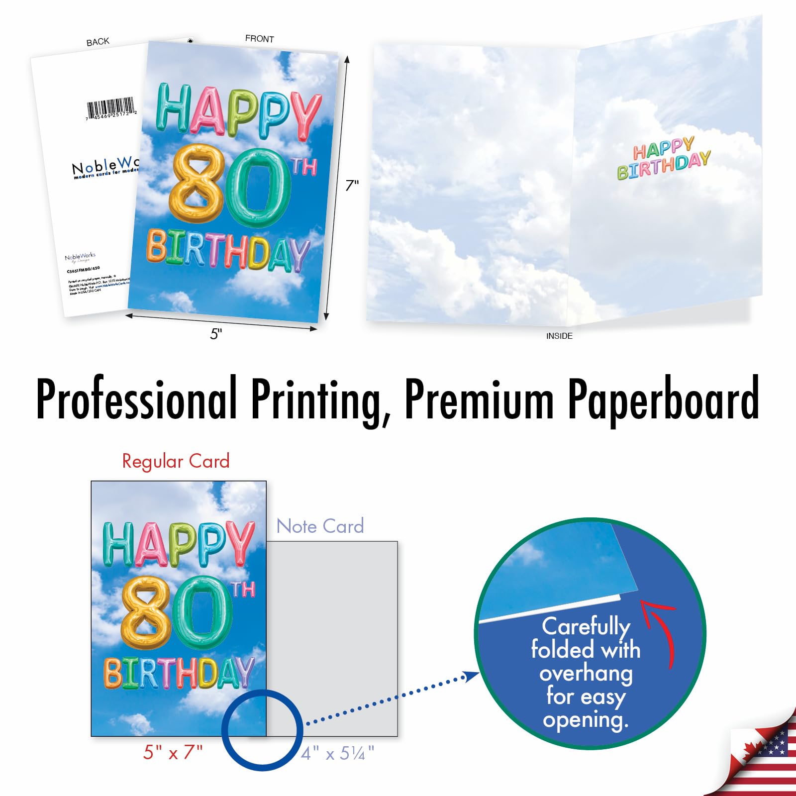 The Best Card Company - 80th Happy Birthday Notecard with Envelope - Fun 80 Year Milestone, Congrats Bday Card - Inflated Messages 80 (Not Actual Balloons) C5651FMBG