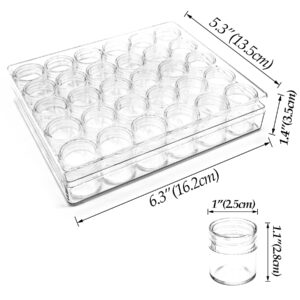 Famgee 30 Bottles Small Clear Plastic Bead Storage Containers with Lid Jewelry Diamond Embroidery Storage Box Organizer Holder Nail Arts Display Sewing Cosmetic Nail Glitter Powder