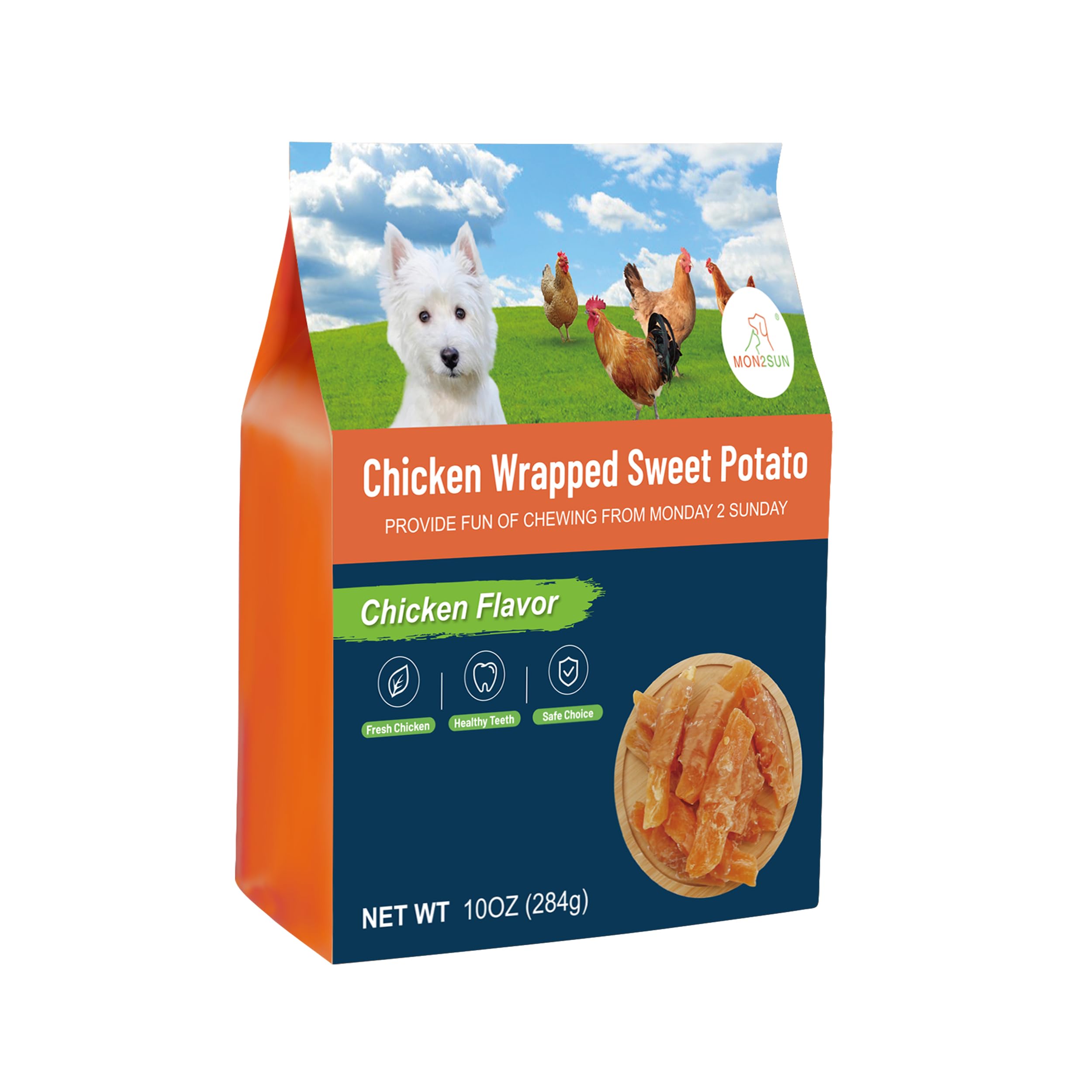 MON2SUN Dog Treats Rawhide Free Chicken Wrapped Sweet Potato Dog Snacks, Gluten & Grain Free Dog Treats for Puppy and Small Dogs, (Chicken, 10 Ounce -Pack of 1)