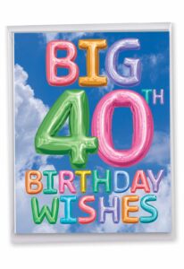 the best card company - 40th happy birthday card jumbo (8.5 x 11 inch) 40 years of celebration, group notecard with envelope - inflated messages milestones 40 (not actual balloons) j5651bmbg-us