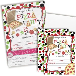 pizza party themed birthday party invitations for kids, 20 5x7 fill in cards with twenty white envelopes by amandacreation