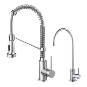 kraus bolden commercial style pull-down kitchen faucet and purita water filter faucet combo in chrome, kpf-1610-ff-100ch