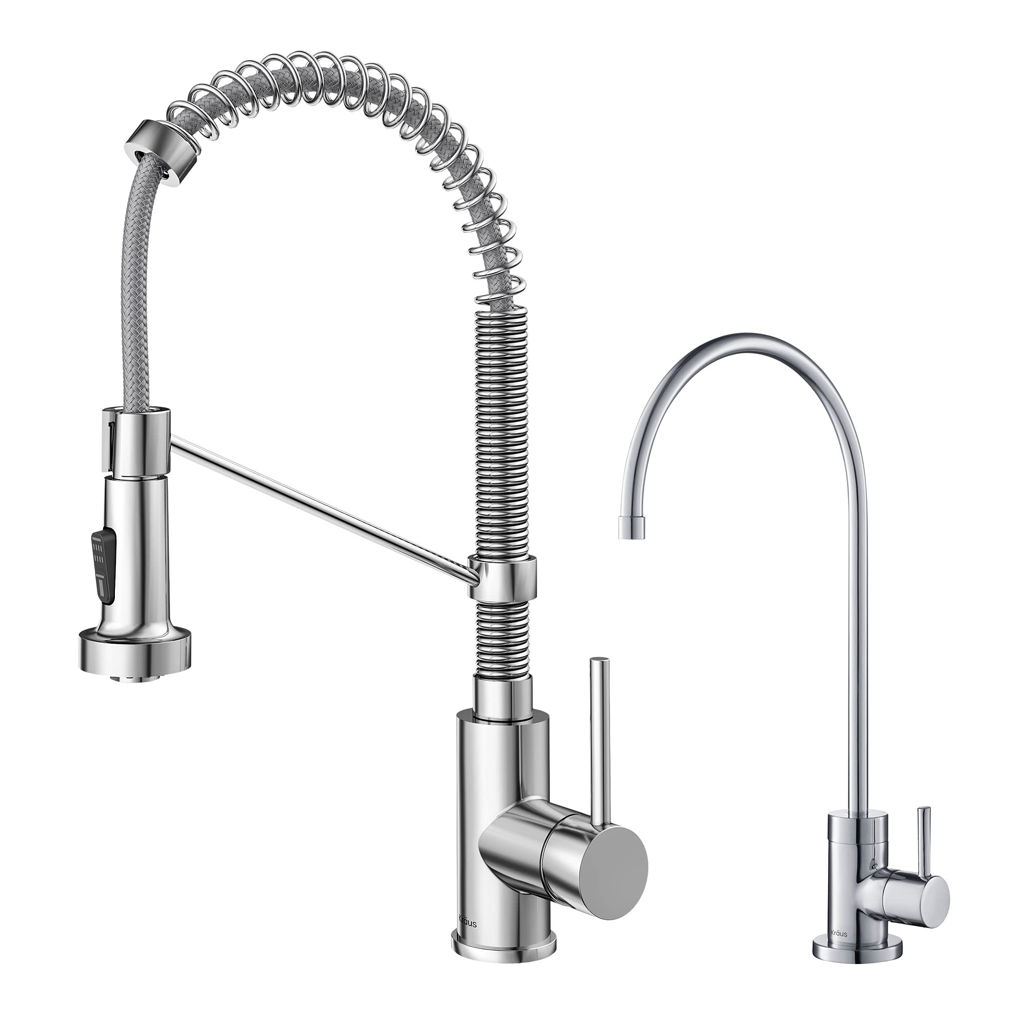 KRAUS Bolden Commercial Style Pull-Down Kitchen Faucet and Purita Water Filter Faucet Combo in Chrome, KPF-1610-FF-100CH