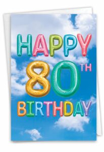 the best card company - 80th happy birthday notecard with envelope - fun 80 year milestone, congrats bday card - inflated messages 80 (not actual balloons) c5651fmbg