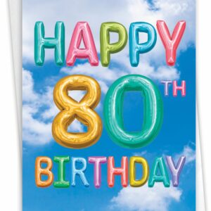 The Best Card Company - 80th Happy Birthday Notecard with Envelope - Fun 80 Year Milestone, Congrats Bday Card - Inflated Messages 80 (Not Actual Balloons) C5651FMBG