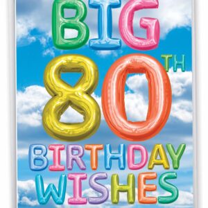 The Best Card Company - 80th Birthday Card w/Envelope (8.5 x 11 Inch) 80 Years Old, Big Stationery Bday Greeting from All of Us (Not Actual Balloons, 3D or Raised) - Inflated Messages J5651FMBG-US