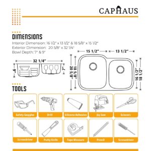 CAPHAUS Undermount Single or Double Bowl 16 Gauge Stainless Steel Kitchen Sink, Mutiple Choices for 30-inch, 31-inch, 32-inch, w/Drain Strainer and Bottom Grid