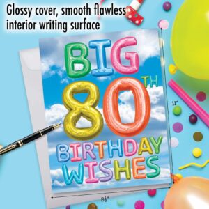 The Best Card Company - 80th Birthday Card w/Envelope (8.5 x 11 Inch) 80 Years Old, Big Stationery Bday Greeting from All of Us (Not Actual Balloons, 3D or Raised) - Inflated Messages J5651FMBG-US