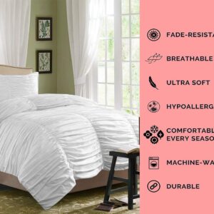 BedDecor 3 Piece Ruched Pattern Duvet Set with Zipper & Corner Ties 100% Egyptian Cotton 500 Thread Count Premium Hotel Quality Decorative Bedding (Ivory,Full/Queen)