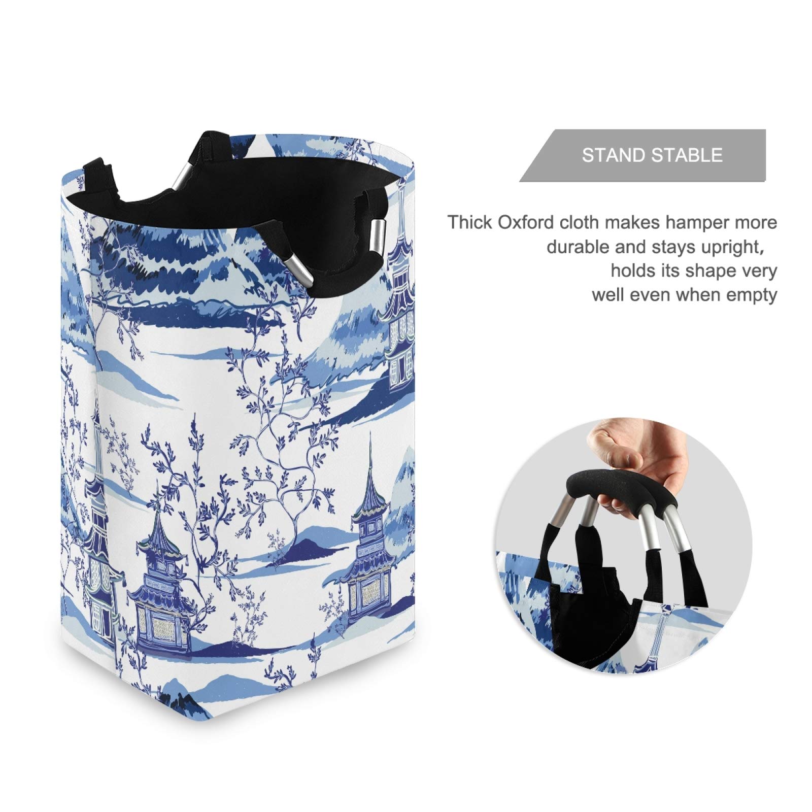 susiyo Beautiful Pagodas Mountains Chinoiserie Laundry Basket Collapsible Laundry Hamper Foldable Dirty Clothes Bag Large Storage Basket with Handles for Kid Room Toy Bin Bathroom Clothing Organizer