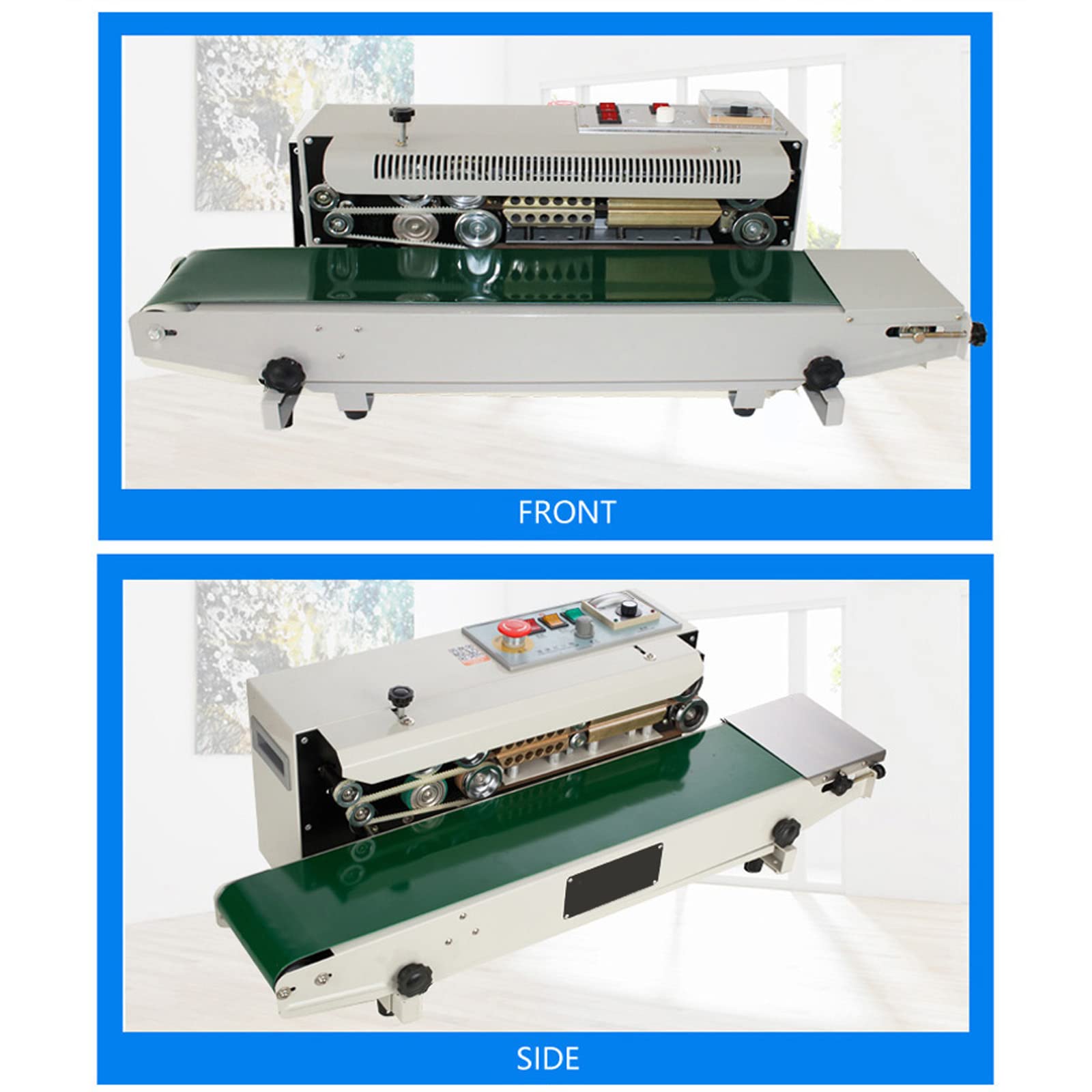 INTBUYING FR-770 Continuous Band Sealer Automatic Sealing Machine Bag Heat Sealer Sealing Polybag Mache for PVC Bag Filmwith Two 770mm PTFE Belts (Horizontal) 110V