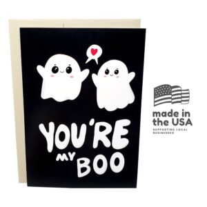 You're My Boo Funny Ghost Anniversary Cards for Husband or Wife - Cute Valentine's Day Card - Romantic Birthday Card for Boyfriend or Girlfriend - I Love You Spooky Halloween Card for Him or Her