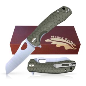 western active honey badger small pocket knife edc wharncleaver folding utility knife 2.75" steel blade for everyday carry, reversible pocket clip - (2.6oz) wharncleaver small green d2 hb1169