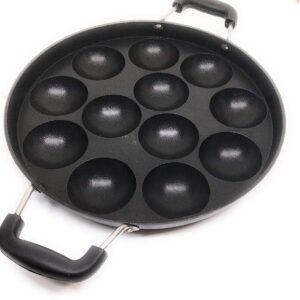 G&D 12 Pit Appam Maker Stainless Steel Lid Paniyaram Pan Appam Patra Paniyarakkal Tawa Nonstick Appam Baking Tray Takoyaki Pan Aebleskiver / Ebelskiver Pan