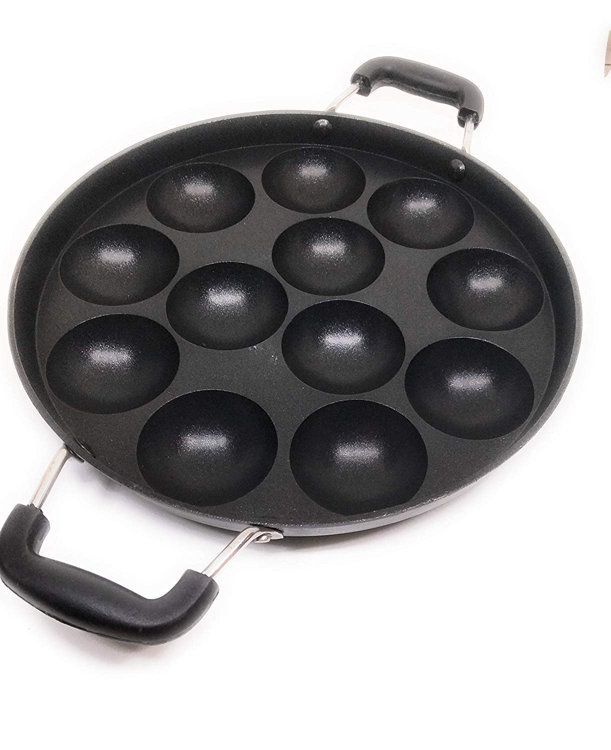 G&D 12 Pit Appam Maker Stainless Steel Lid Paniyaram Pan Appam Patra Paniyarakkal Tawa Nonstick Appam Baking Tray Takoyaki Pan Aebleskiver / Ebelskiver Pan