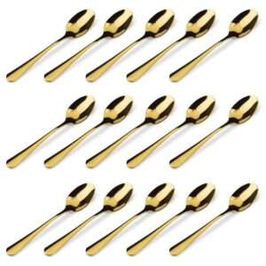 15 packs demitasse espresso spoons, 4.3 inch mini gold coffee spoon, stainless steel small spoons for dessert