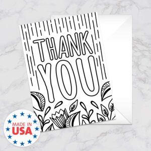 Thank You Coloring Note Cards / 24 Color Yourself Grateful Cards With Envelopes / 6 Floral Appreciation Designs / 3 1/2" x 4 7/8" Black White Coloring Gratitude Notes