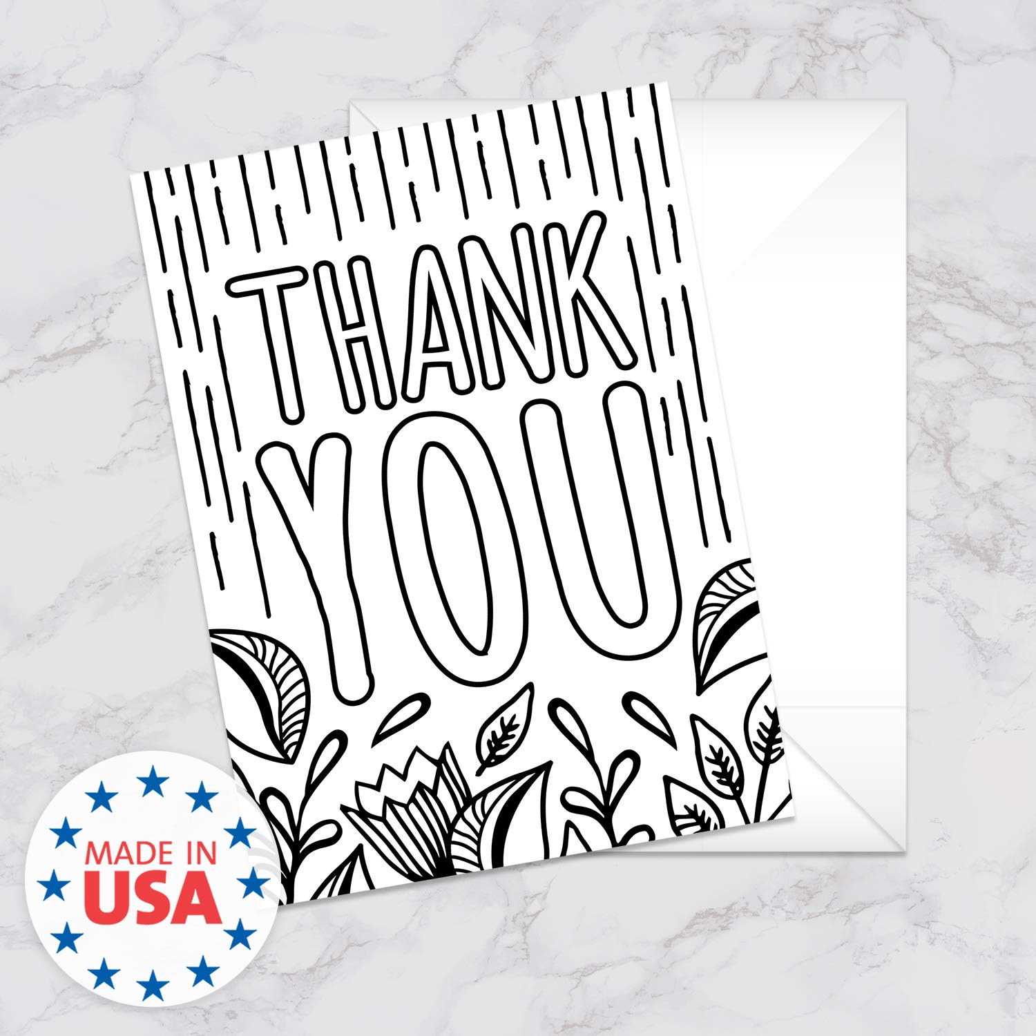 Thank You Coloring Note Cards / 24 Color Yourself Grateful Cards With Envelopes / 6 Floral Appreciation Designs / 3 1/2" x 4 7/8" Black White Coloring Gratitude Notes