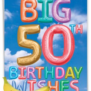 The Best Card Company - 50th Jumbo Birthday Greeting Card (8.5 x 11 Inch) - 50 Years Old Celebration (Not 3D or Layered) - Inflated Messages Milestones 50 (Not Actual Balloons) J5651CMBG-US